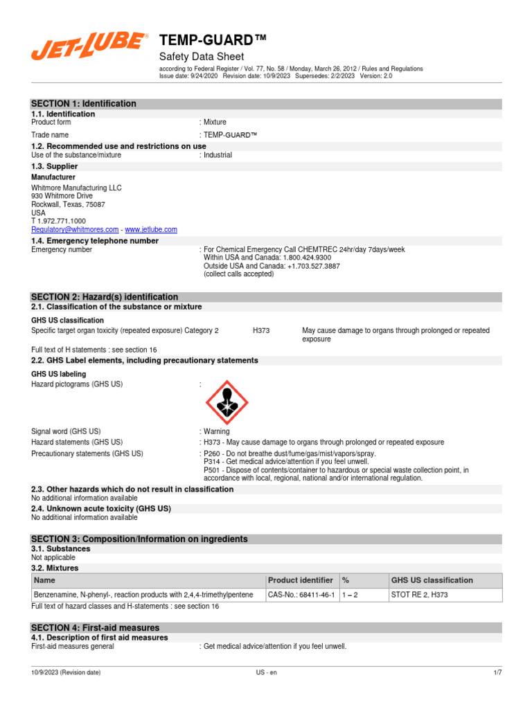sds-219 TEMP-GUARD | PDF | Materials | Physical Sciences