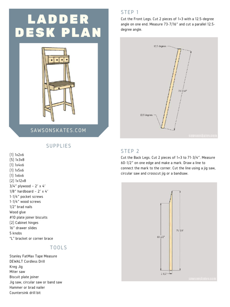 DIY Ladder Desk Plan | PDF | Cabinetry | Wood