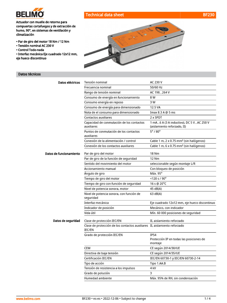 Belimo BF230 Datasheet Es-Es | PDF | Cantidades fisicas | Ingeniería ...