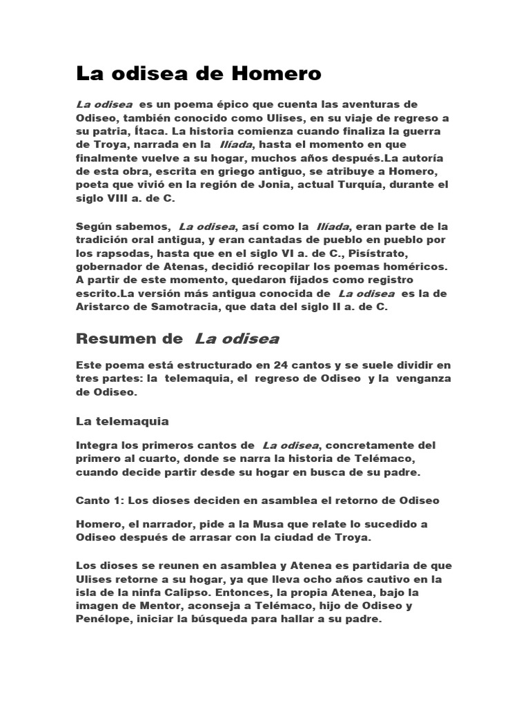 La Odisea: Viaje de Odiseo a Ítaca | PDF | Odiseo | Odisea