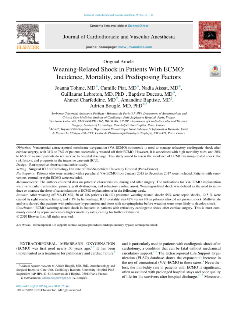 Weaning-Related Shock in Patients With ECMO: Incidence, Mortality, and ...