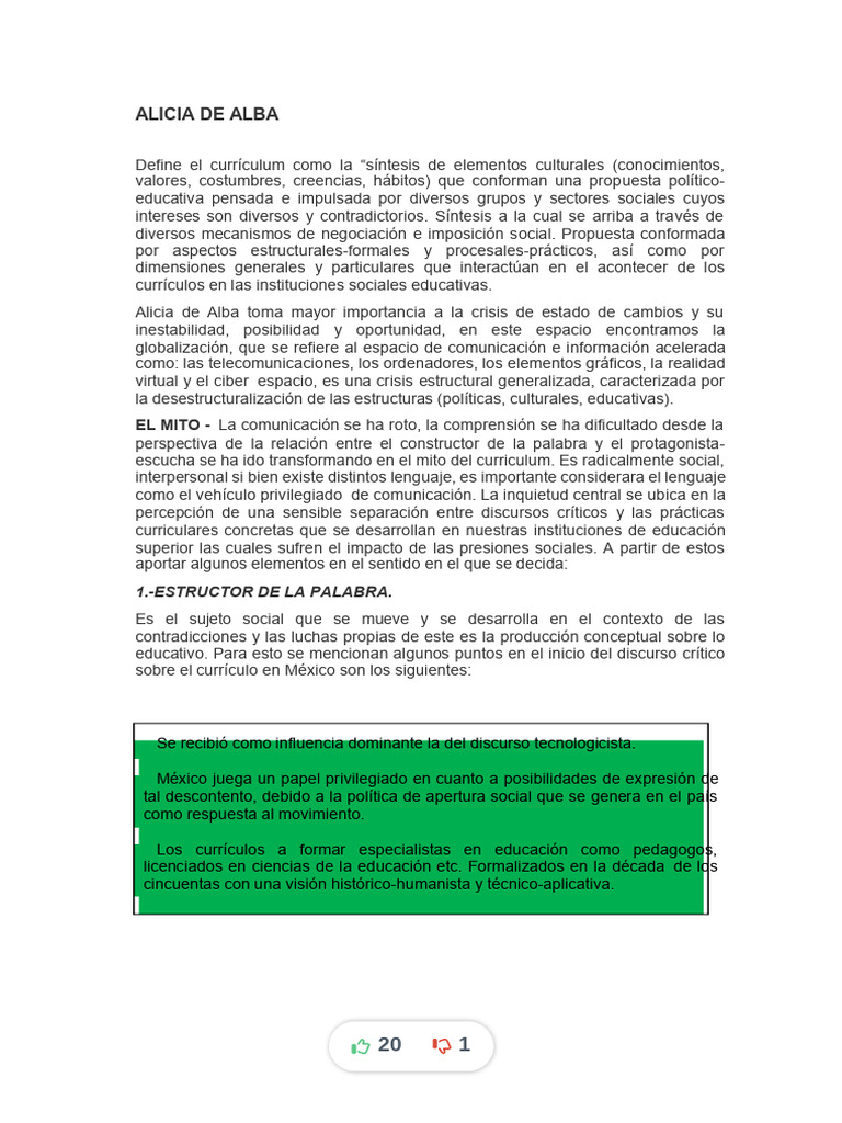 Resumen Alicia de Alba Curriculum Mito - Compress | PDF | Plan de estudios