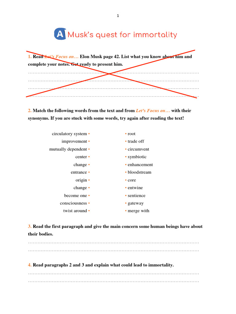 7 Musks Quest For Immortality Worksheet | PDF | Theory Of Mind ...
