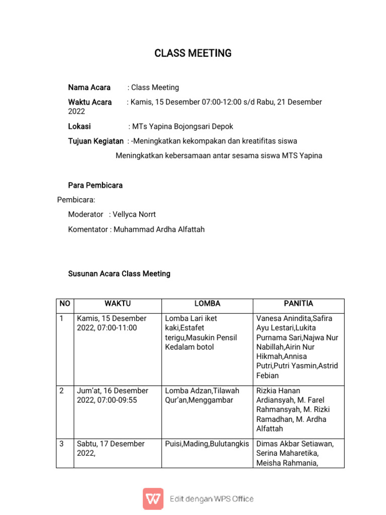 PROPOSAL CLASS MEETING-WPS Office | PDF