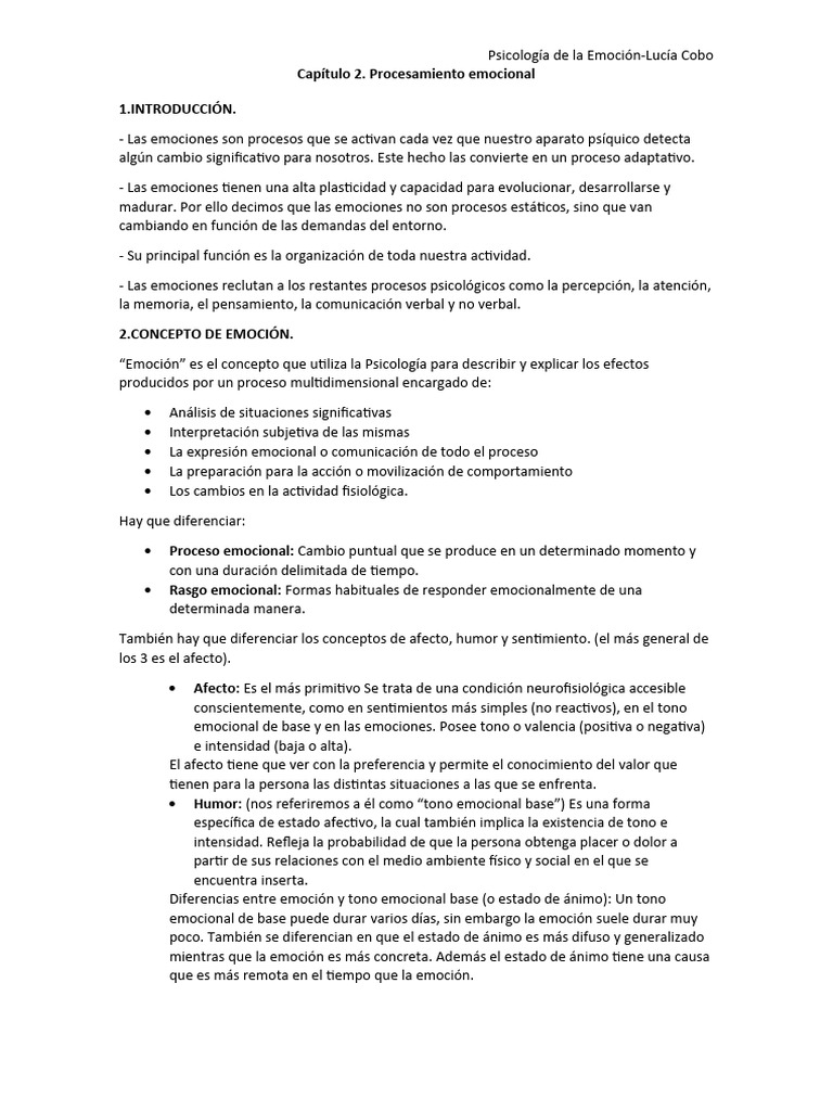 Psicologia De La Emocion Tema 2 Pdf Las Emociones Color