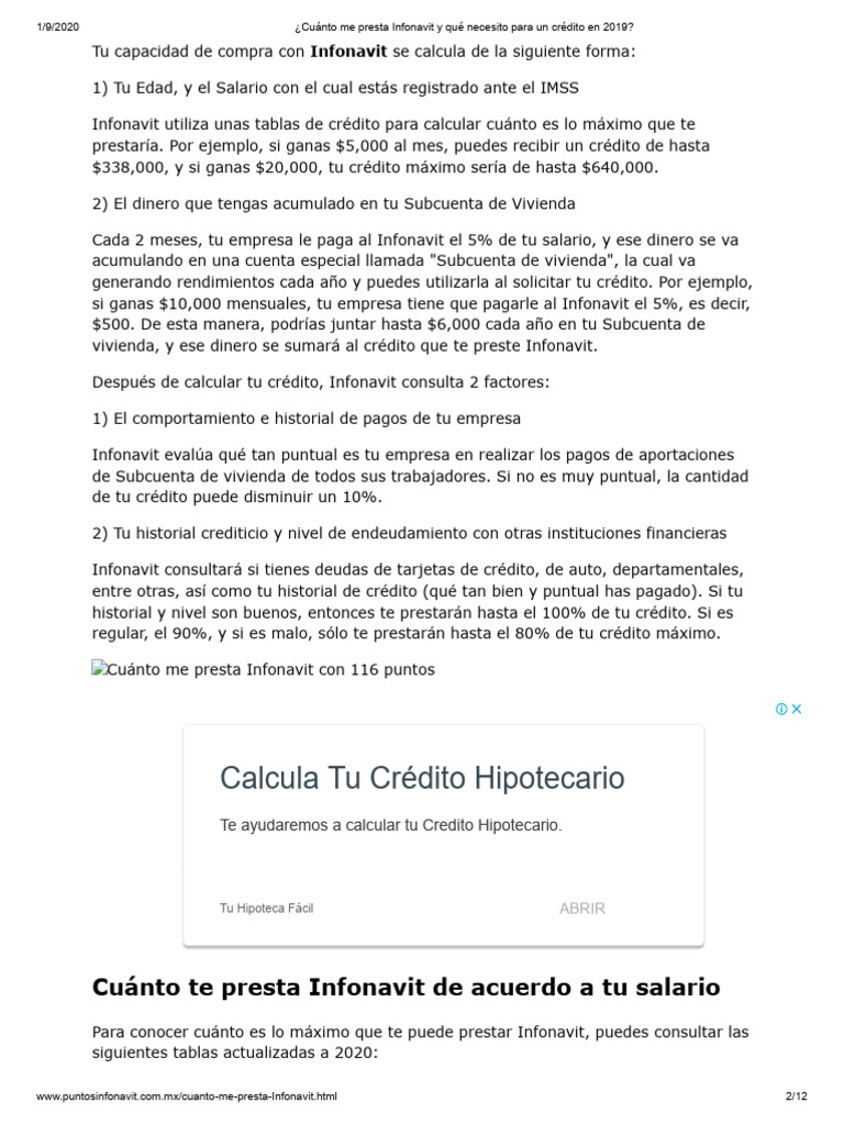 Crédito Infonavit 2020: Cálculo y Requisitos | PDF | Deuda | Dinero