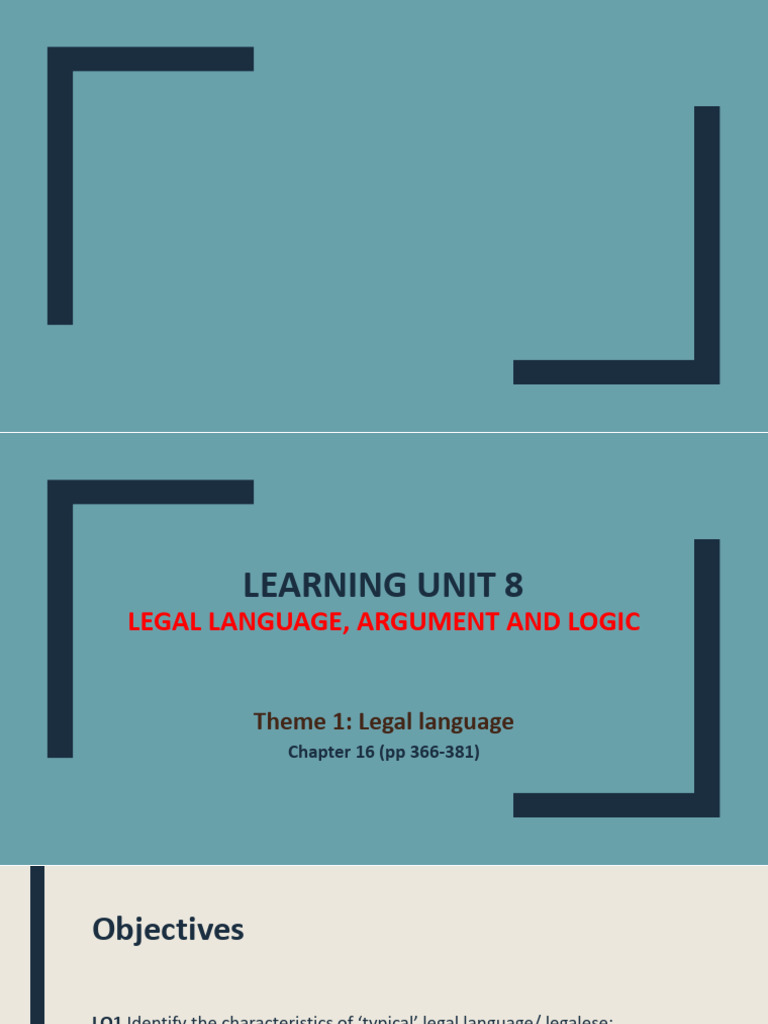 LEARNING UNIT 8 - Legal language, argument and logic (Theme 1) | PDF ...