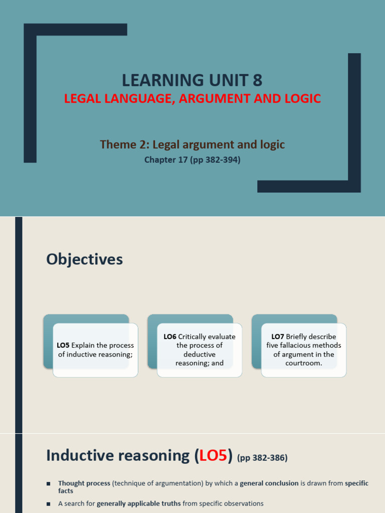 LEARNING UNIT 8 - Legal Language, Argument and Logic (Theme 2) | PDF | Argument | Inductive ...