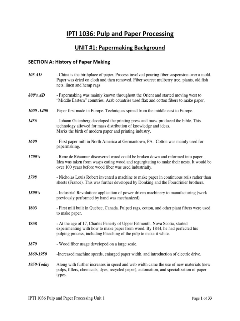 Pulp and Paper History & Processes | PDF | Pulp (Paper) | Paper