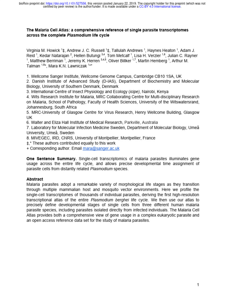 The Malaria Cell Atlas A Comprehensive R | PDF | Transcriptome | Gene