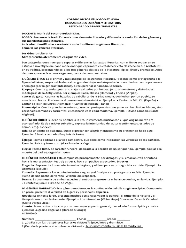 Guia 1 Los Generos Literarios | PDF | Poesía épica | Poesía