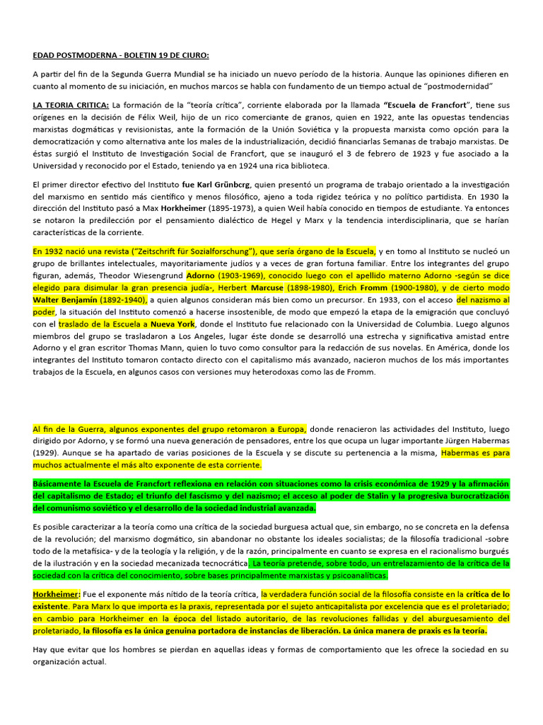 EDAD POSTMODERNA | PDF | La teoría crítica | Dialéctico