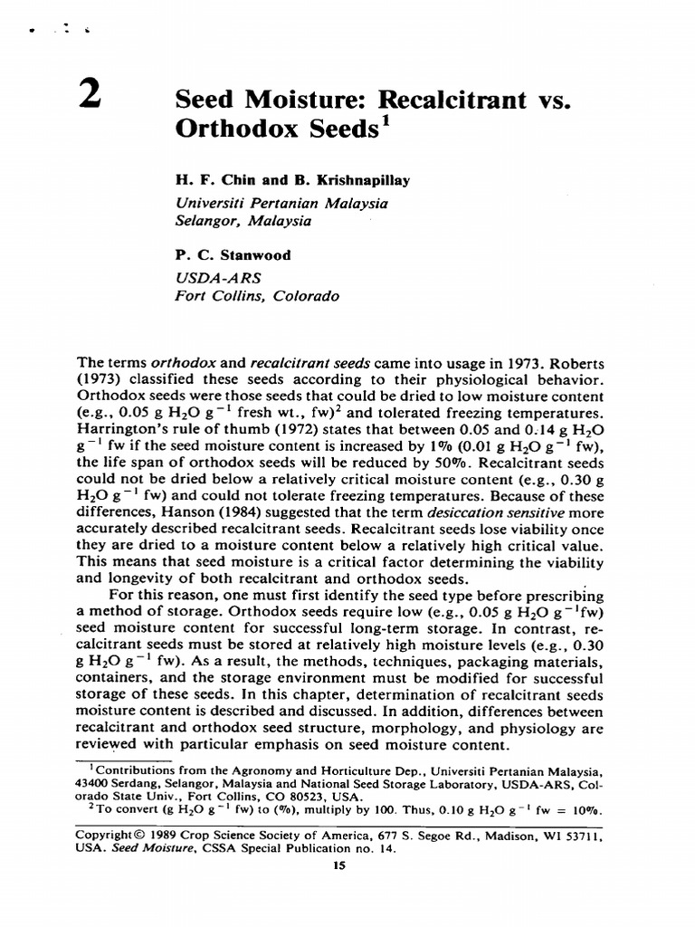 Orthodox Seeds VS Recalcitrant | PDF | Seed | Agriculture