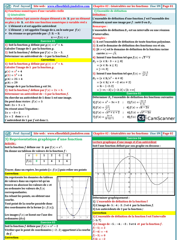 Généralités sur les fonctions 1 Bac SM | PDF | Sciences et ...