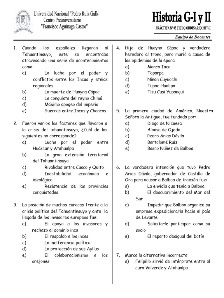 Historia 9 2007-II | PDF | Francisco Pizarro | Imperio Inca