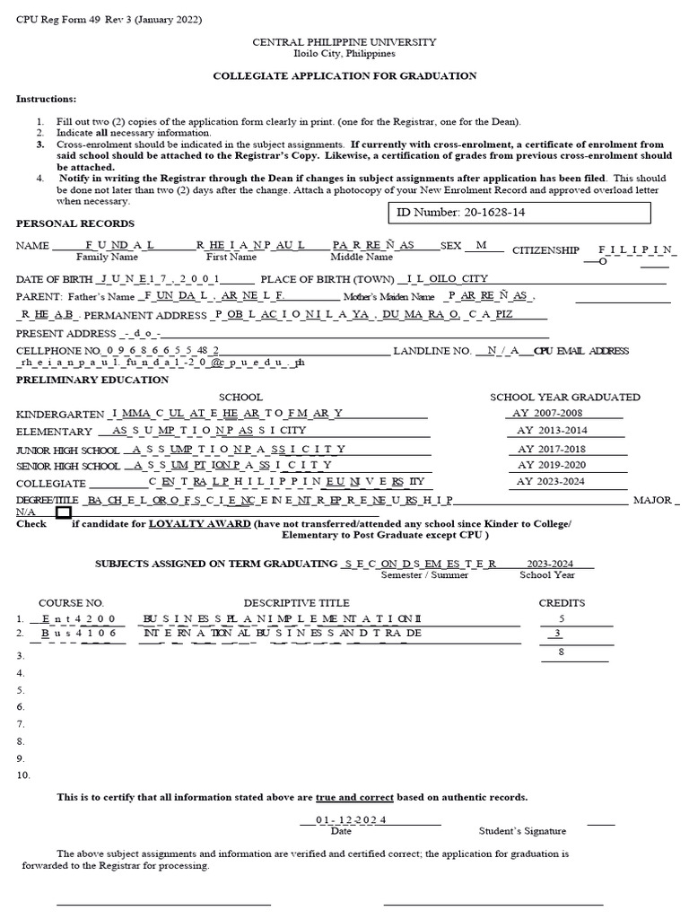 Application For Graduation 2022 1 1 | PDF | Career & Growth