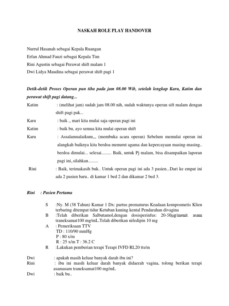 Naskah Role Play Handover | PDF
