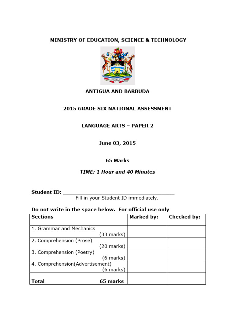 Language-Arts-Paper-1 2015 | PDF | Bat | Part Of Speech