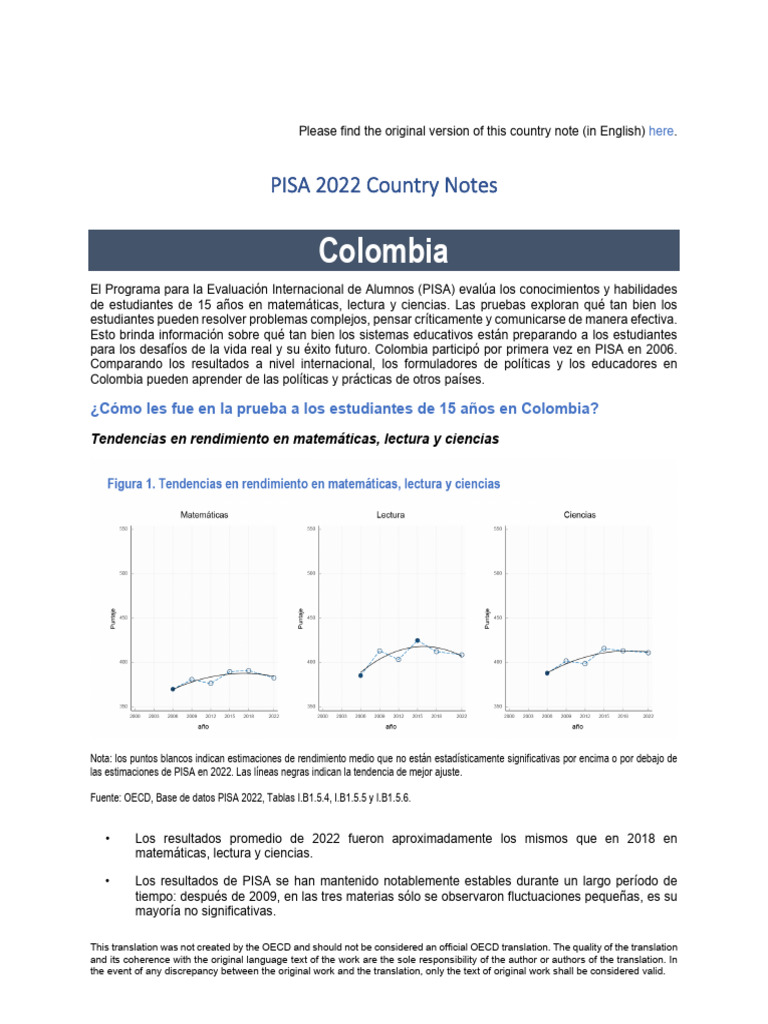 Resultados Pisa Colombia 2023 | Descargar gratis PDF | Programa para la ...