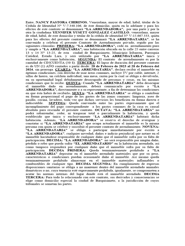 Arrendamiento Greisy | PDF