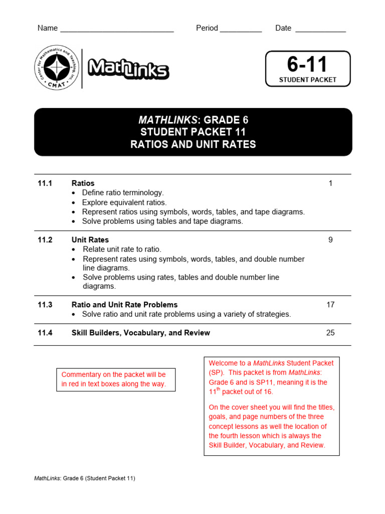 Grade 6 Math: Ratios & Unit Rates | PDF | Ratio | Numbers