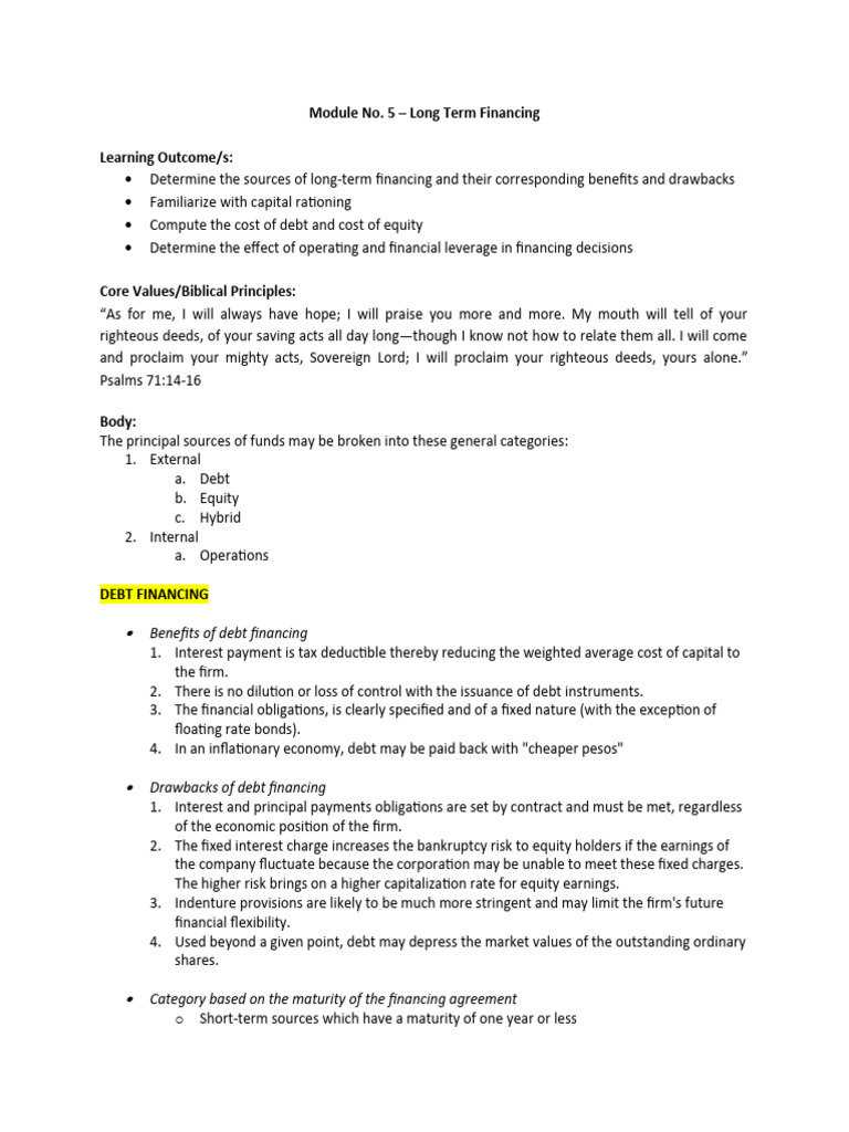 Module 5 - Long Term Financing | PDF | Capital Structure | Bonds (Finance)