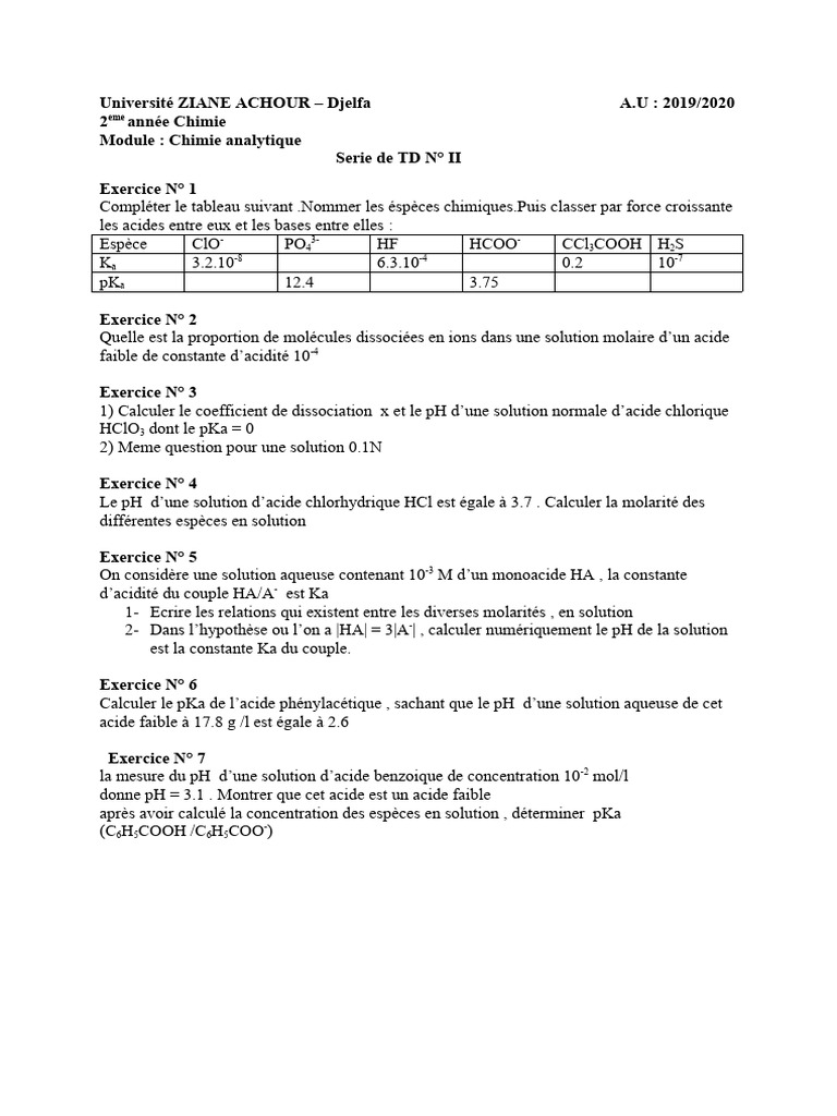 Coefficient de dissociation en chimie analytique | PDF | Ph ...