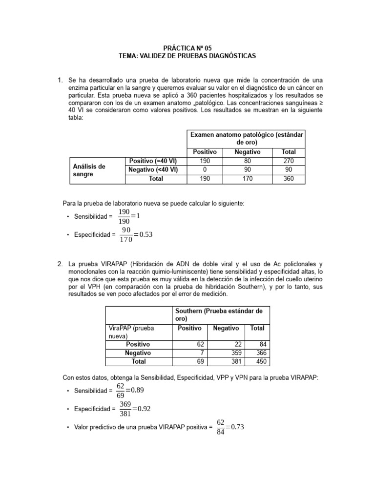 Practica Validez de Pruebas | PDF | Medicina CLINICA | Especialidades ...