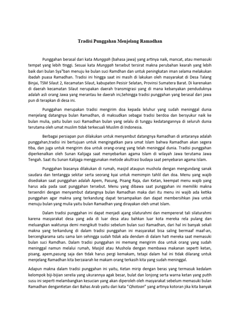 Tradisi Punggahan Menyambut Ramadhan | PDF | Memasak, Makanan, & Anggur ...