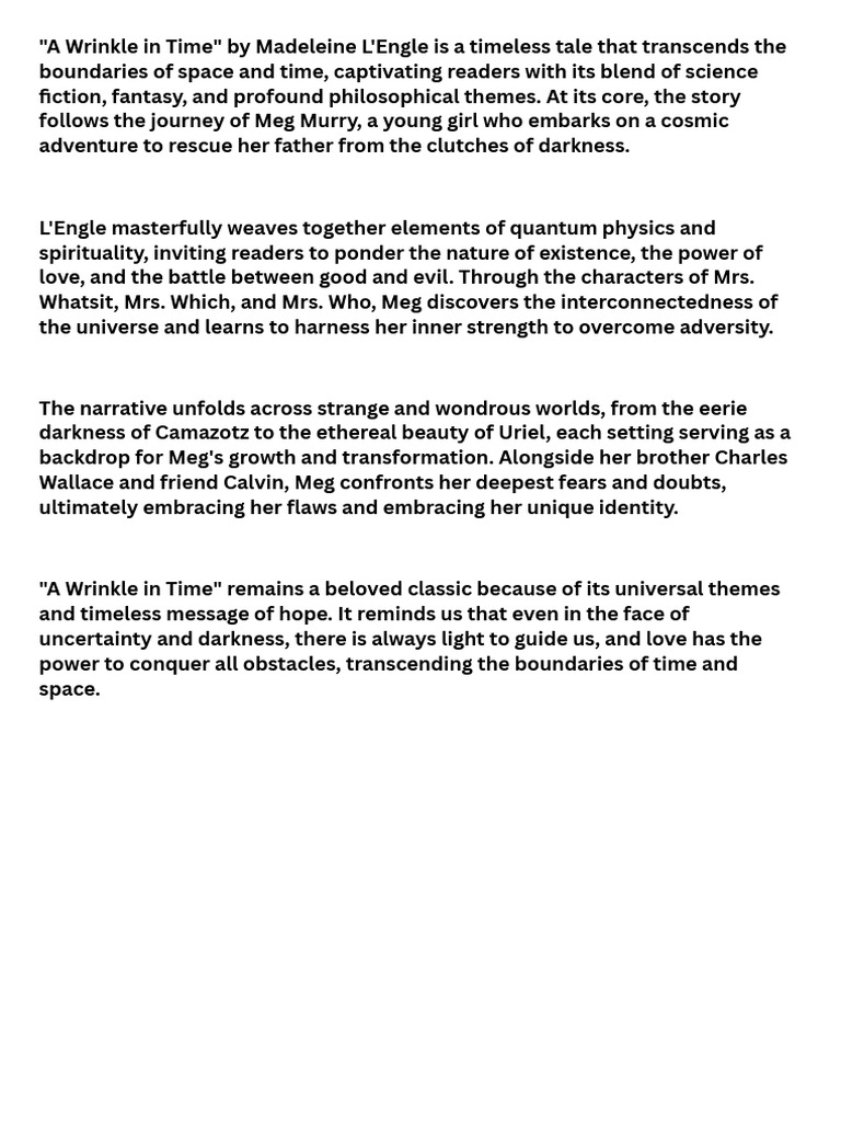 Wrinkle in Time Reveiw | PDF