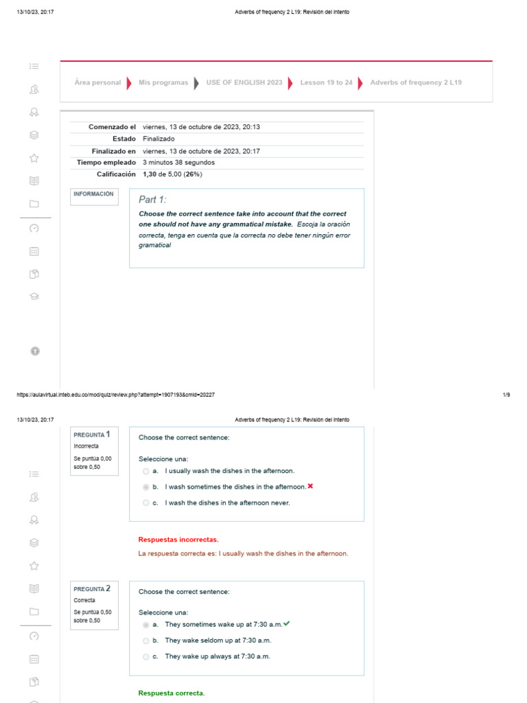 Adverbs of Frequency 2 L19 - Revisión Del Intento | PDF