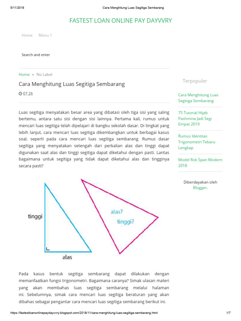 Cara Menghitung Luas Segitiga Sembarang | PDF