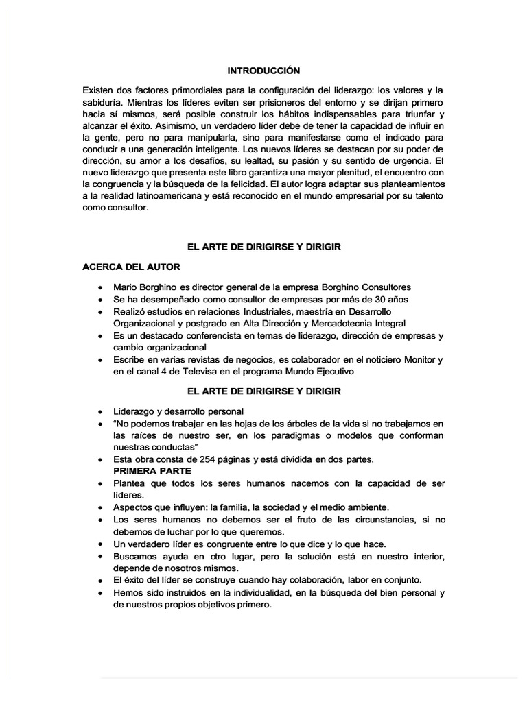 PDF El Arte de Dirigir de Mario Borghino Compress | PDF | Liderazgo ...