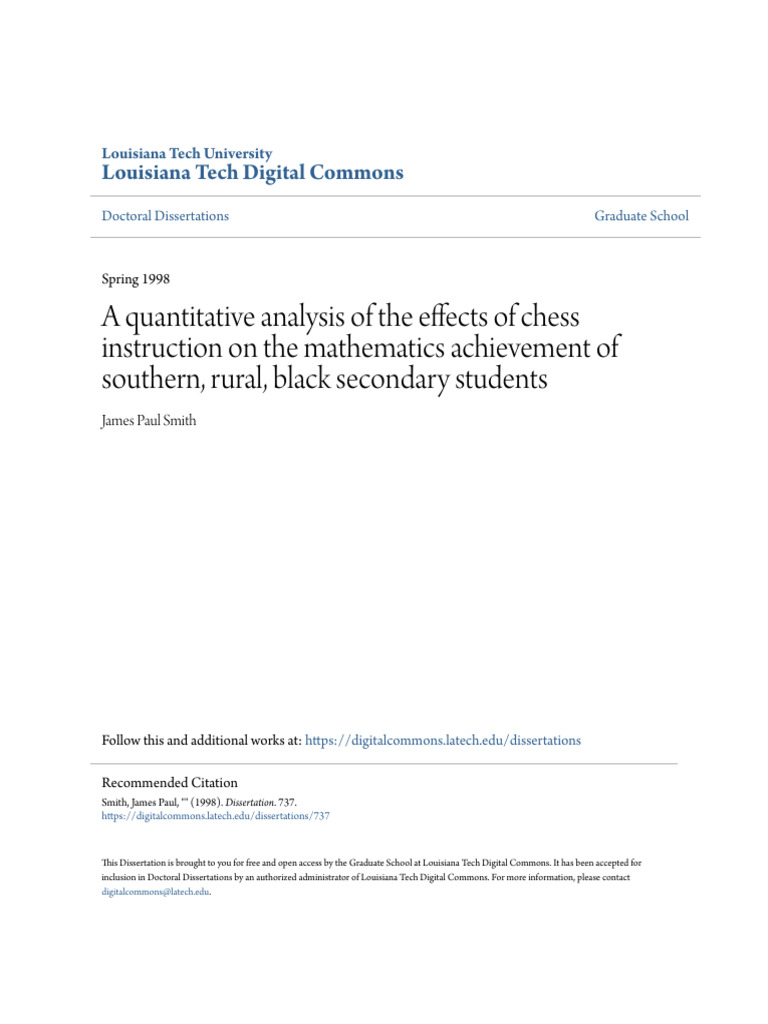 A Quantitative Analysis of The Effects of Chess Instruction On TH | PDF ...