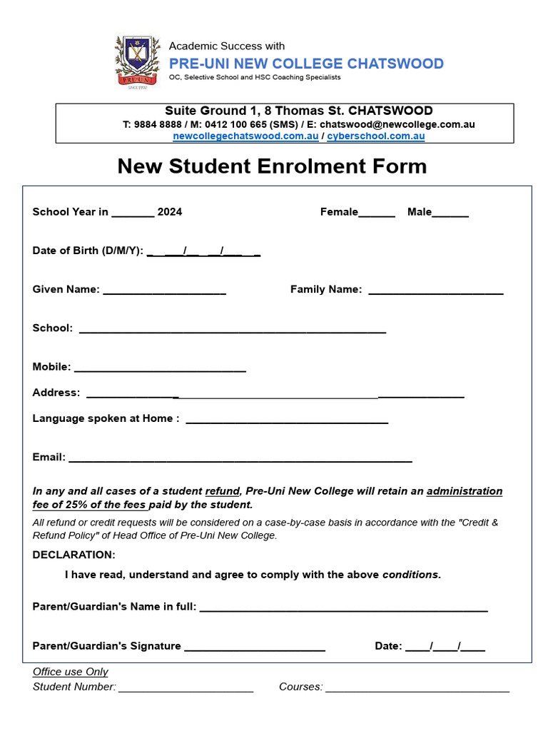 2024 Student Enrollment Form | PDF | Career & Growth