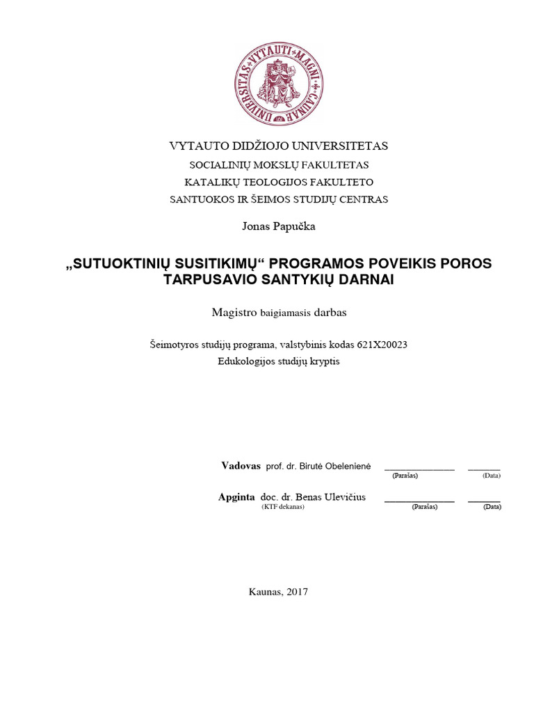 Sutuoktinių Susitikimų" Programos Poveikis Poros Tarpusavio Santykių ...