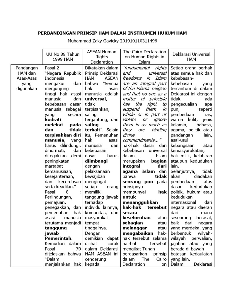 Perbandingan Prinsip HAM | PDF