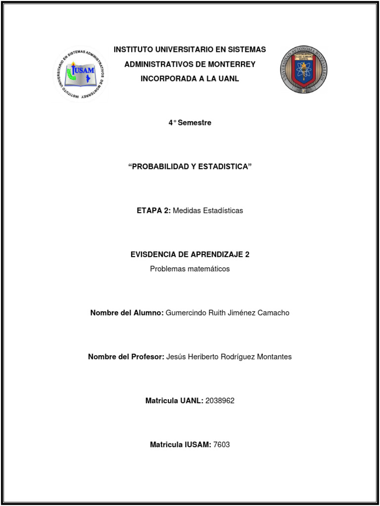 Uanl - Ev2 - Probabilidad y Estadistica | PDF