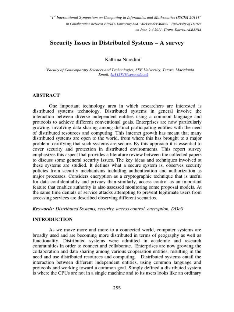 Security Issues in Distributed Systems - A Survey | Download Free PDF | Denial Of Service Attack ...