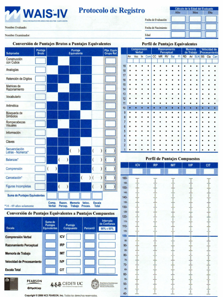 Protocolo de Registro WAIS-IV | PDF