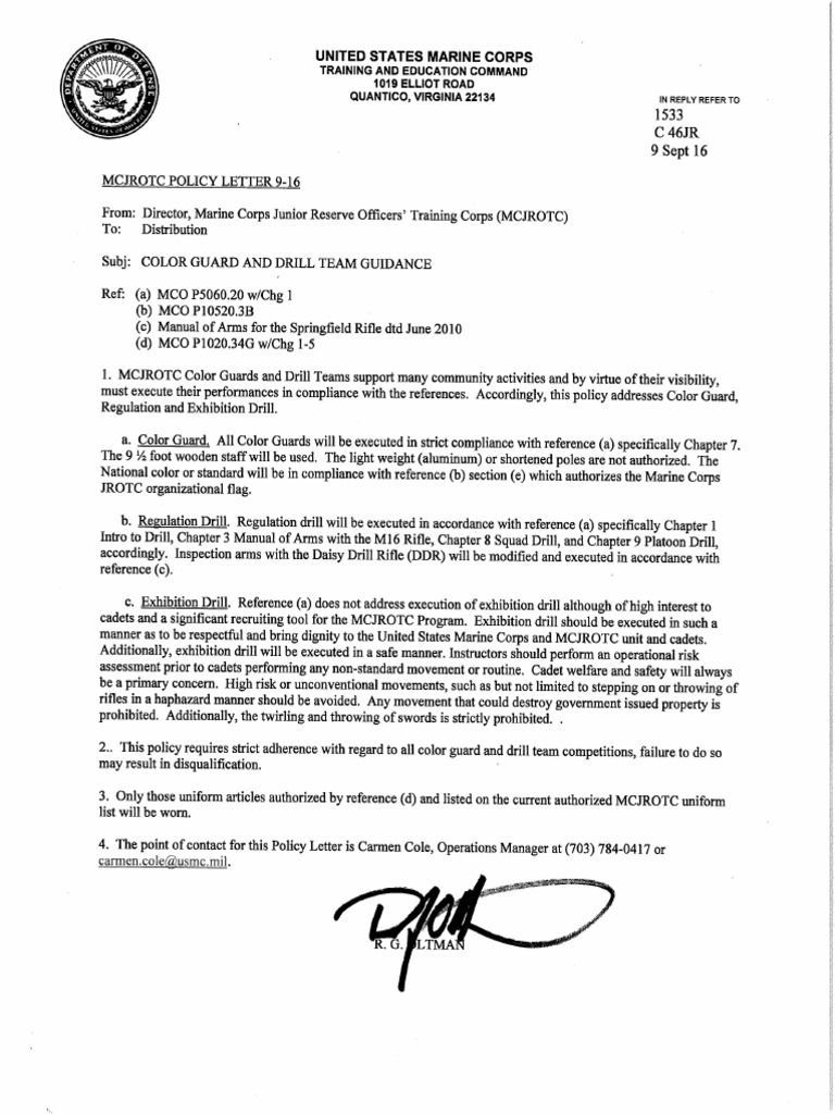 MCJROTC Policy Letter 9-16 CG - DT GUIDANCE | PDF