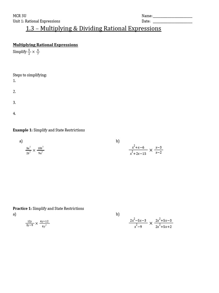 Multiplying and Dividing Rational Expressions | PDF