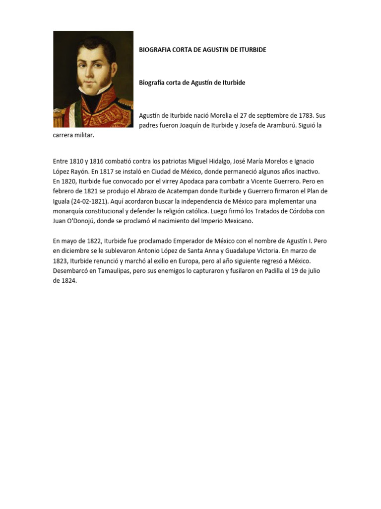Biografia Corta de Agustin de Iturbide | PDF