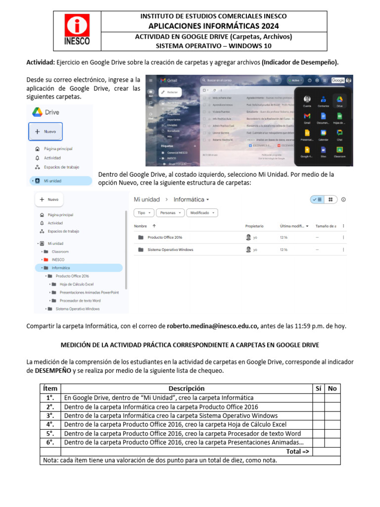 Actividad en Google Drive (Carpteas, Archivos) | PDF