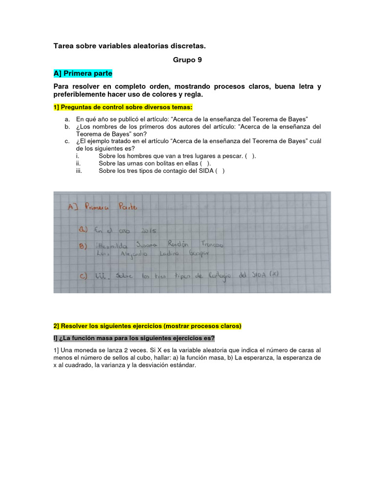 Tarea: Variables Aleatorias Discretas | PDF | Valor esperado | Diferencia