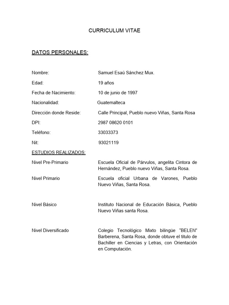 Curriculum Vitae de Samuel Sánchez Mux | PDF