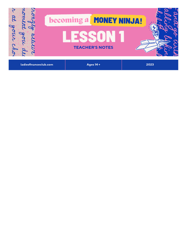 Ladies Finance Club Becoming A Money Ninja Lesson 1 - Teacher's Notes ...