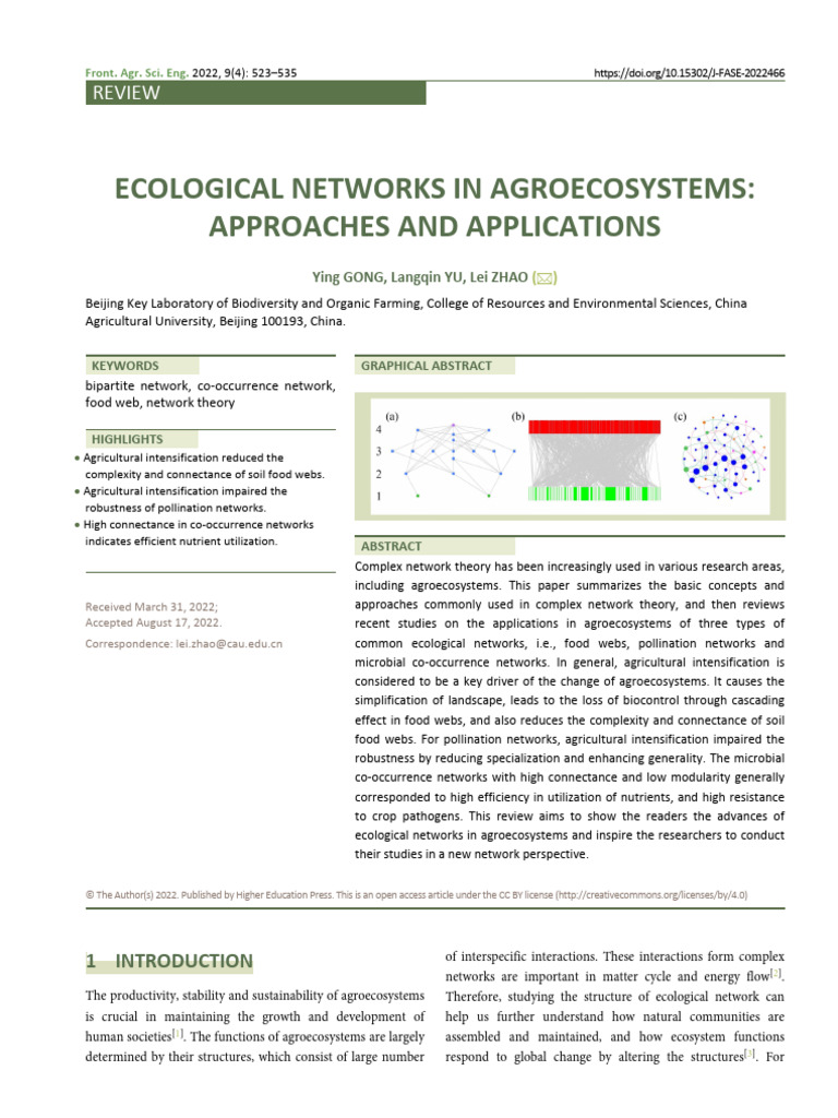 Ecological Networks in Agroecosystems - Approaches and Applications ...