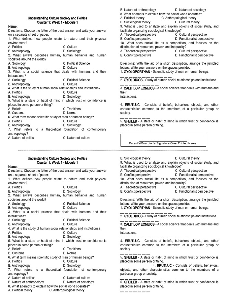 Culture, Society, and Politics Quiz | PDF