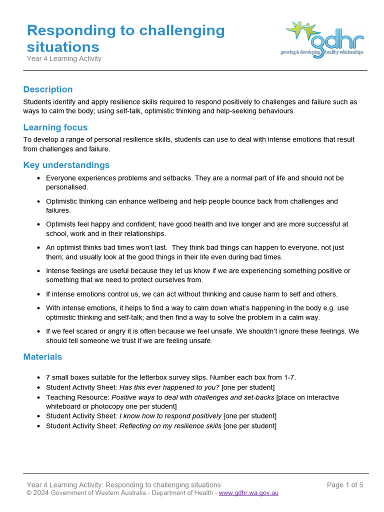 Responding To Challenging Situations | PDF | Psychological Resilience ...